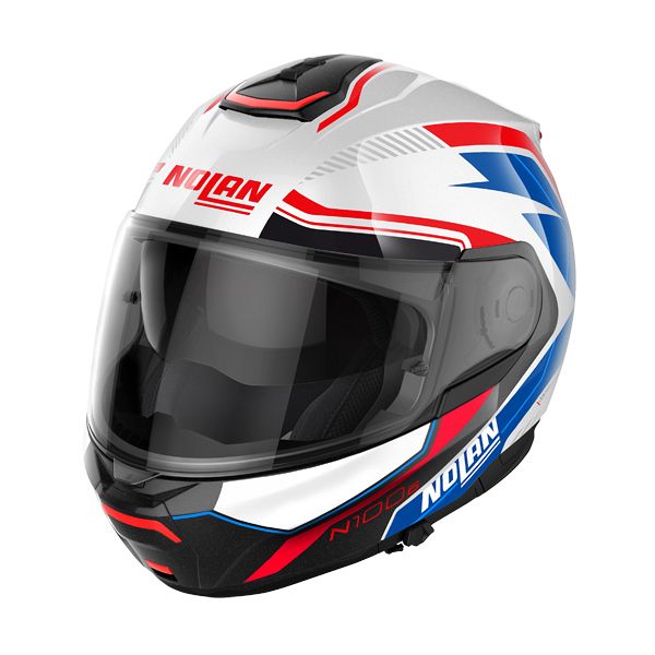 Nolan N100-6 N-Com Flip Face Helmet - white/blue/red - Eurobike ...